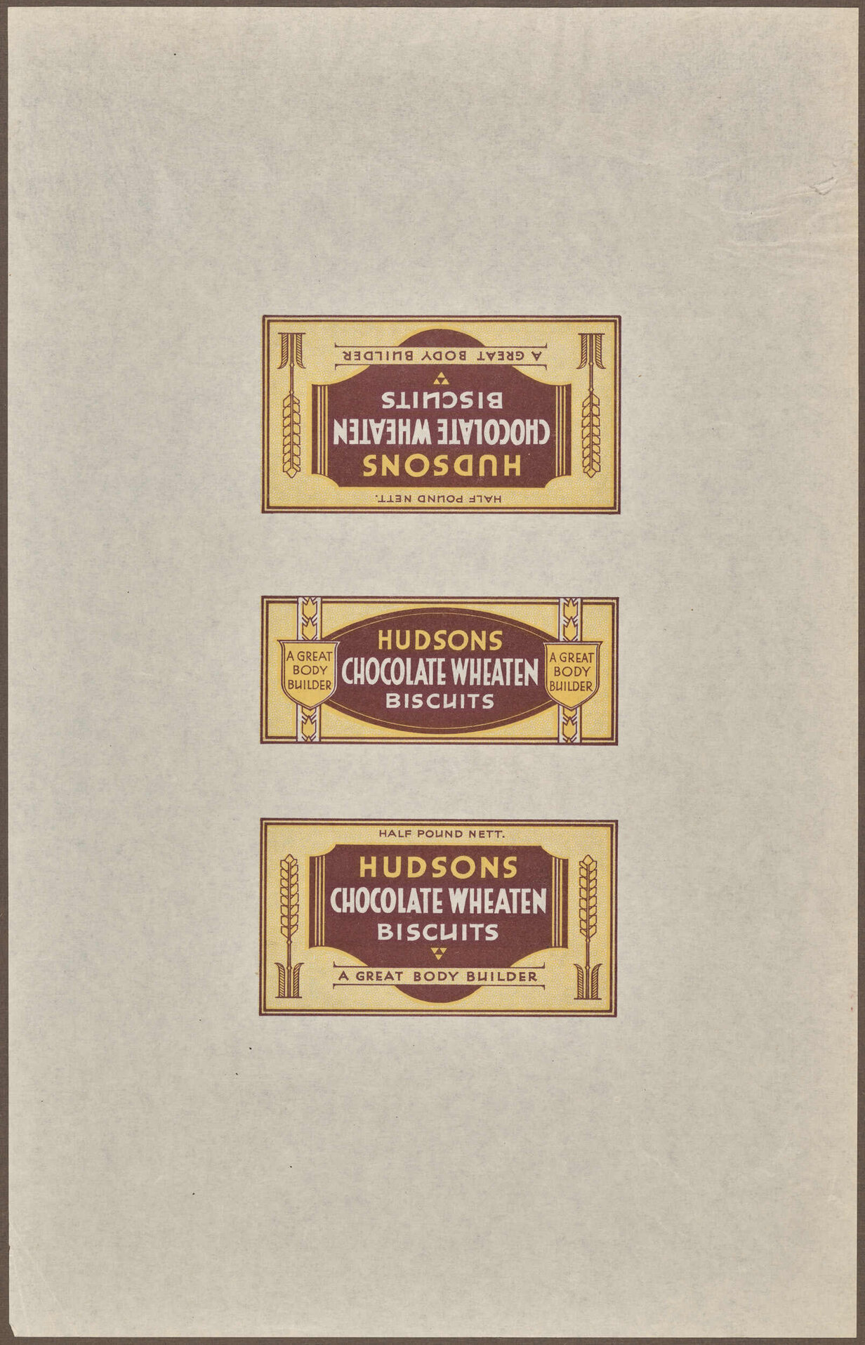 Hudsons Chocolate Wheaten Biscuits [wrapper] | Hocken Digital Collections